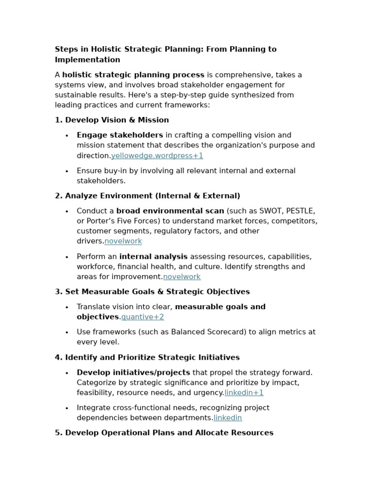 Holistic Strategic Planning Steps | PDF | Strategic Planning | Business