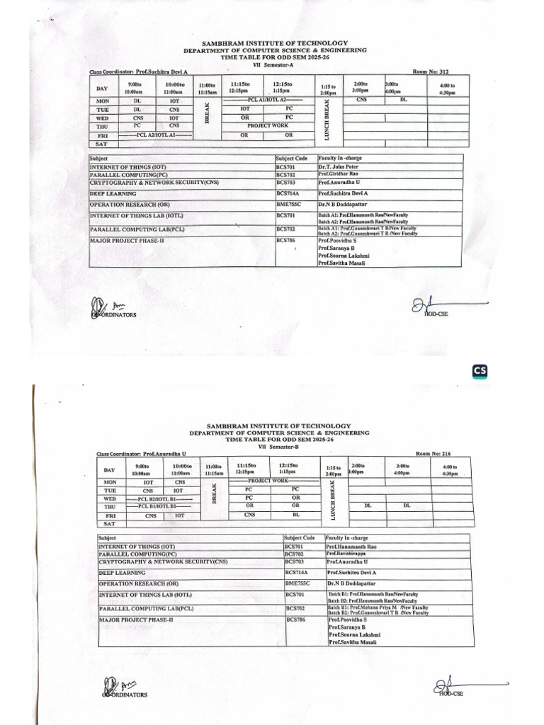 7th Sem Time Table 2025-26 | PDF