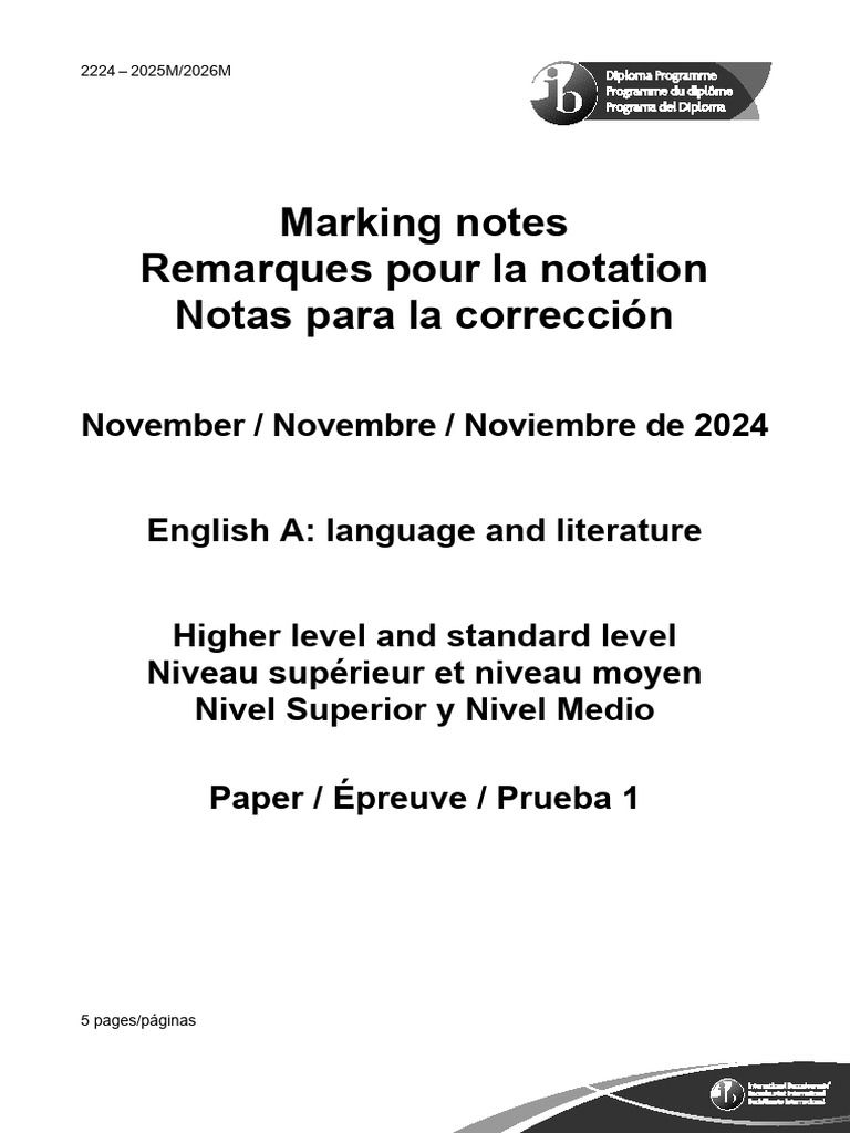 2024nov English A Language and Literature Paper 1 TZ2 HLSL Markscheme | PDF | Comics