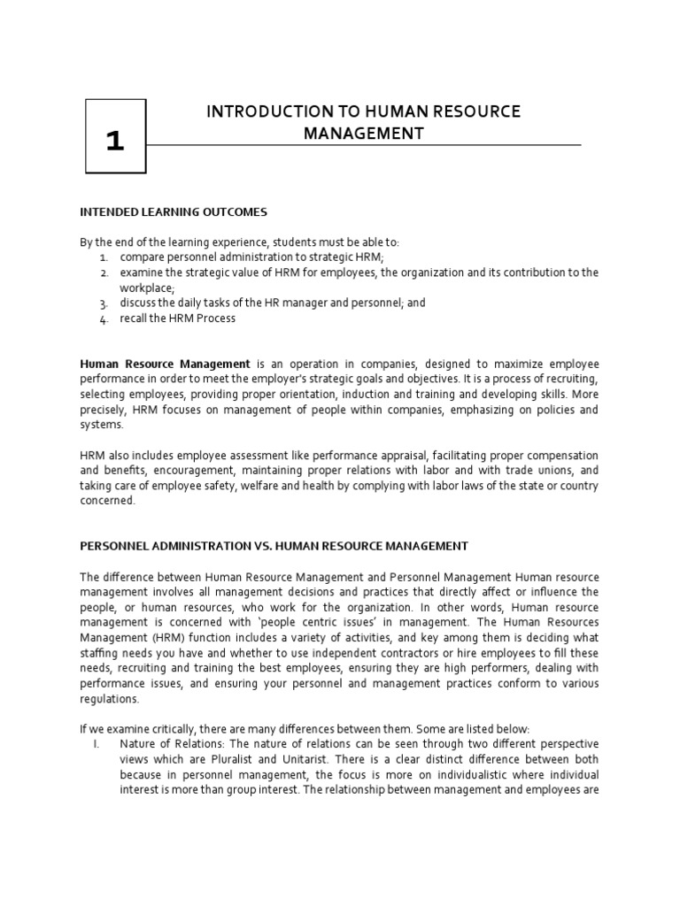 HRM1-Introduction-to-HRM. | PDF | Human Resource Management | Human Resources