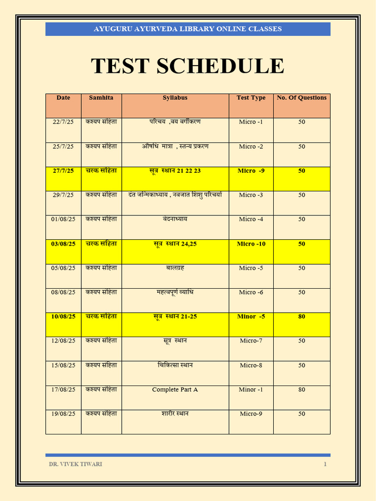 Test Schedule | PDF