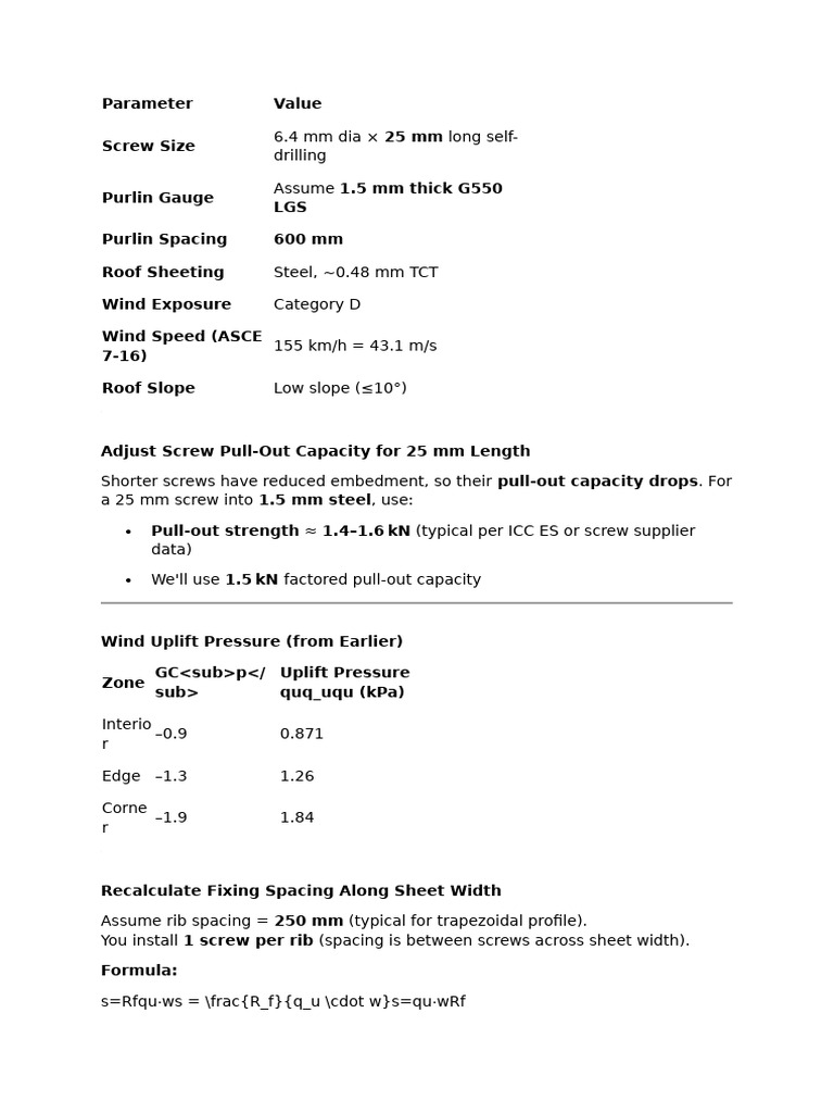 Roof Screw Spacing for Wind Uplift | PDF | Screw