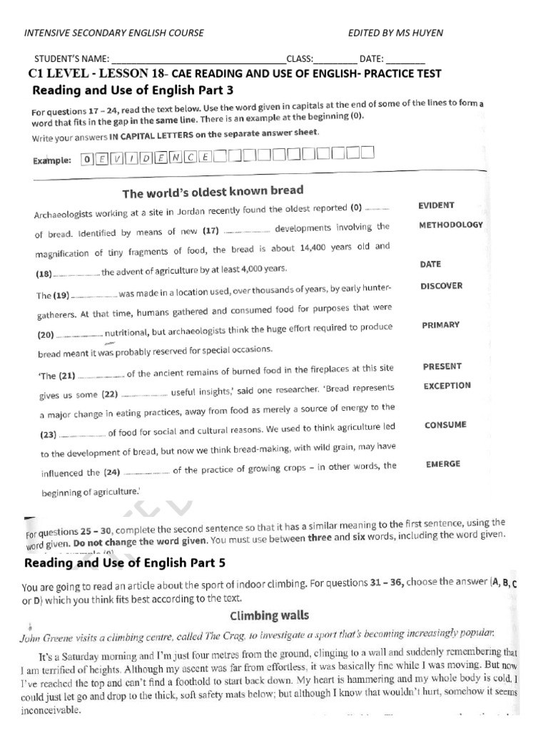 CAE Reading Practice Test - Lesson 18 | PDF
