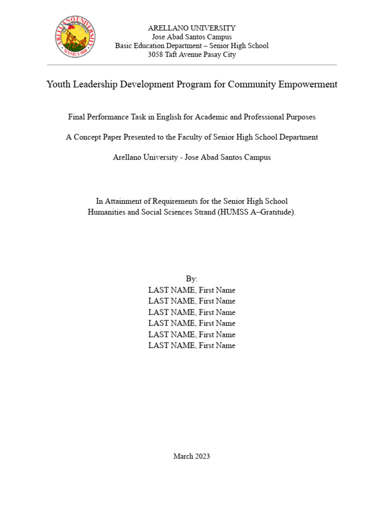 Example Concept Paper For A Project | PDF | Mentorship | Leadership