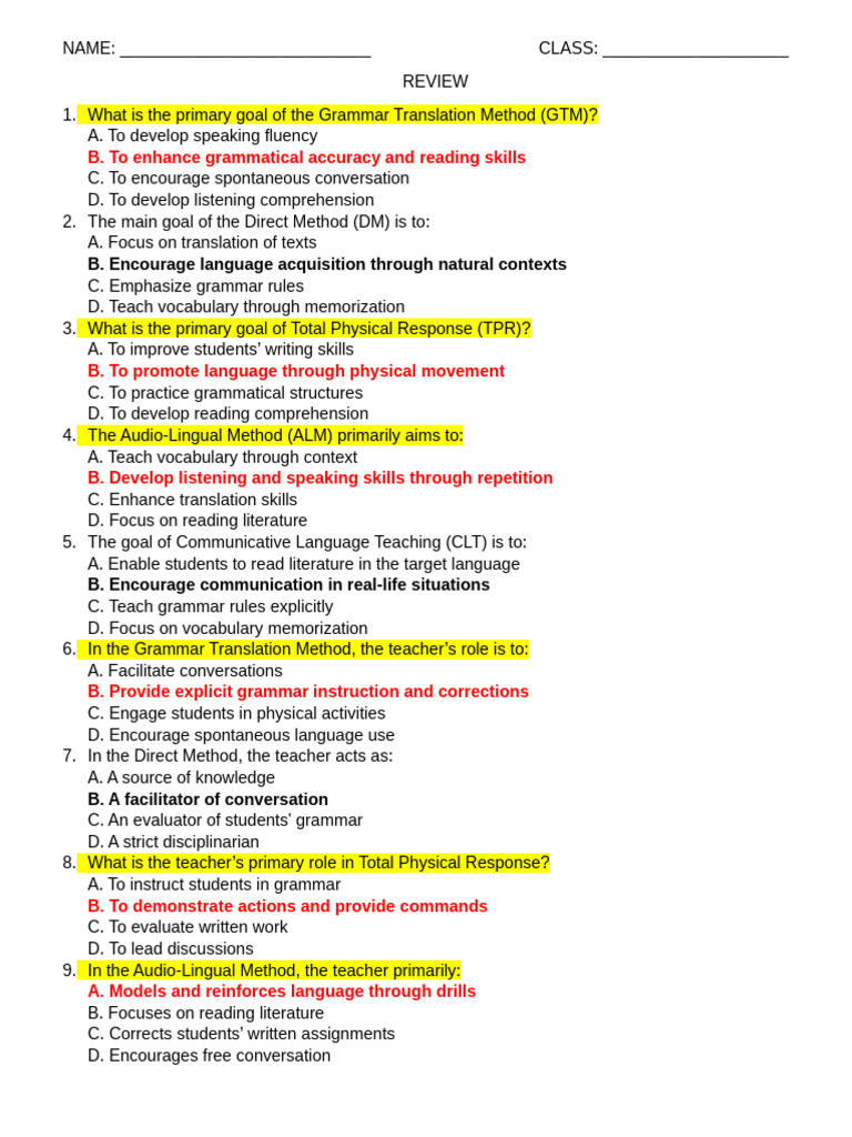 Language Teaching Methods Overview | PDF | Language Education ...