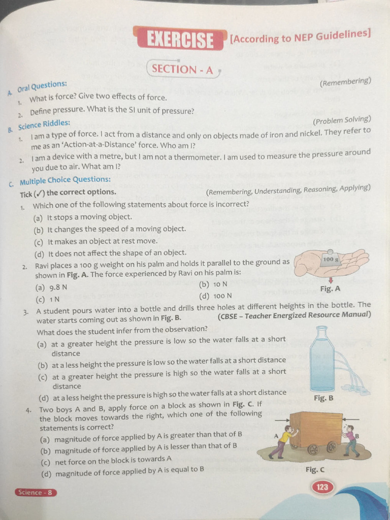 GR 8 Science Pressure Textual Questions | PDF | Force | Pressure