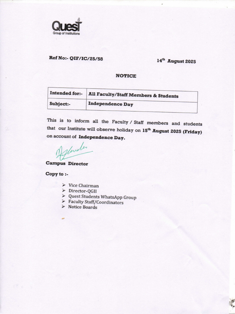 58 Holiday Notice Independence Day | PDF
