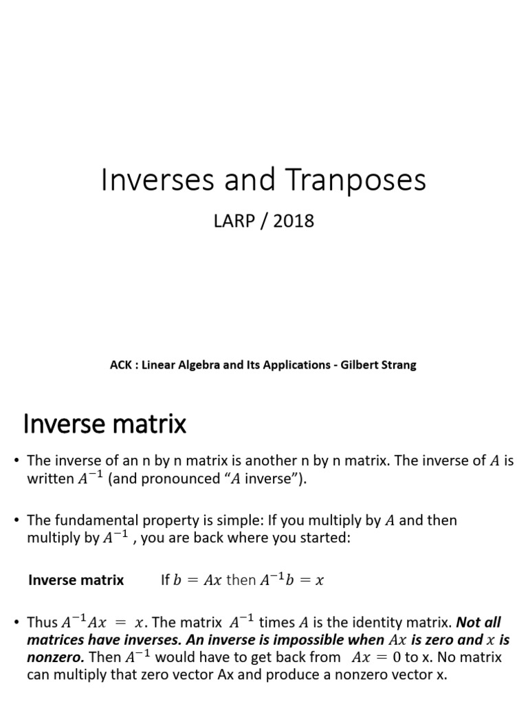 Inverse and Transpose of Matrices | PDF | Matrix (Mathematics ...