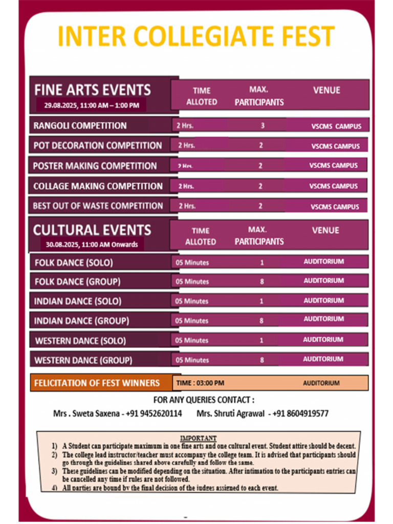 VSCMS Youth Festival-2k25 Rules | PDF
