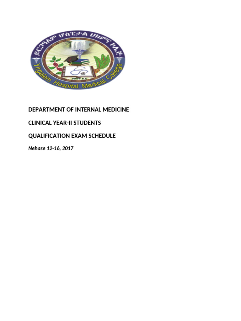 Internal Medicine Exam Schedule 2017 | PDF | Educational Stages ...