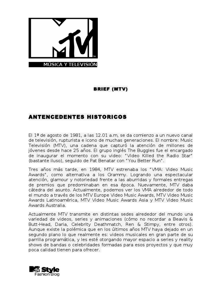 Brief MTV | PDF | Mtv | Ocio