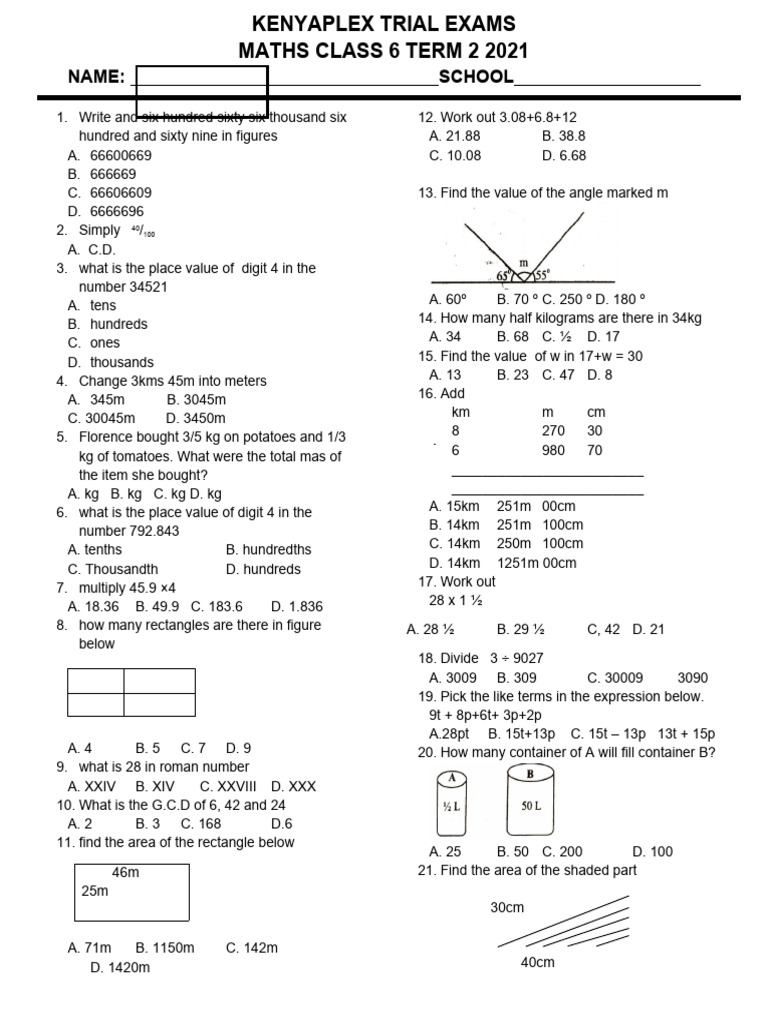 Class 6 Mathematics - End Term 2 | PDF | Area