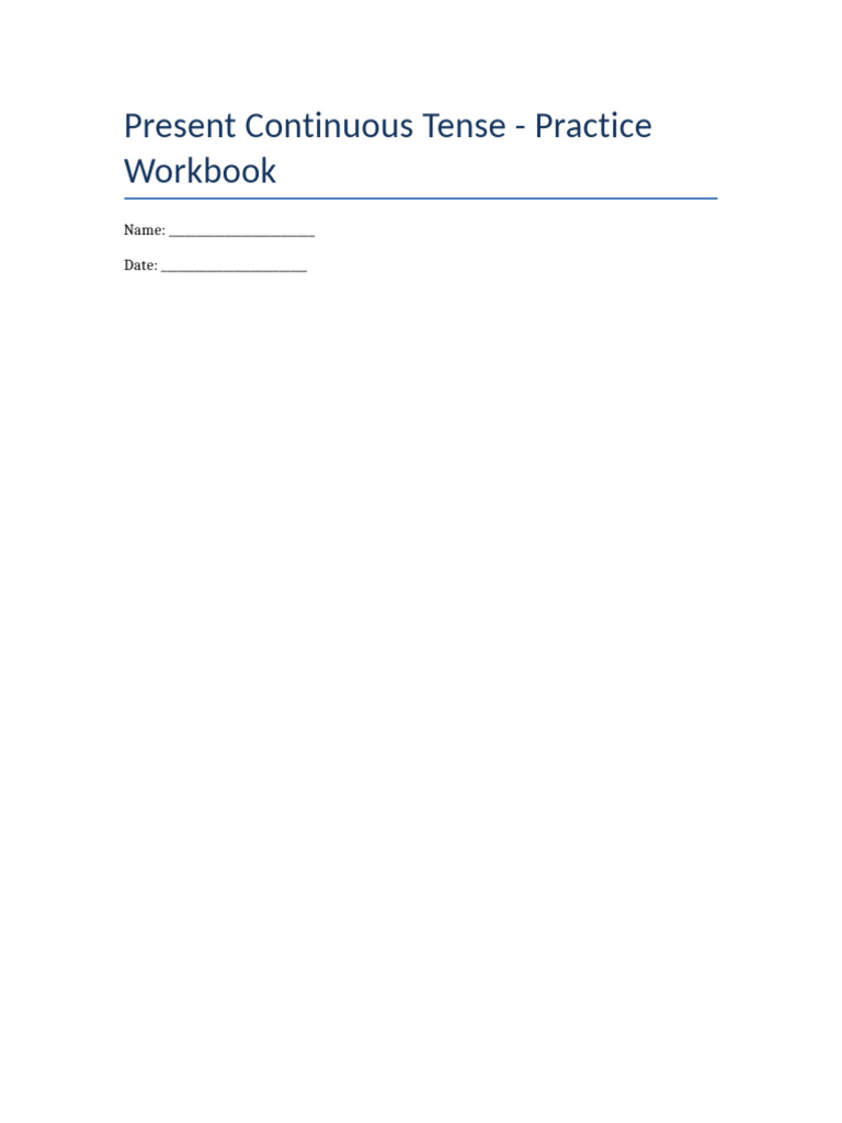 Present Continuous Tense Workbook | PDF | Chess | Chess Theory