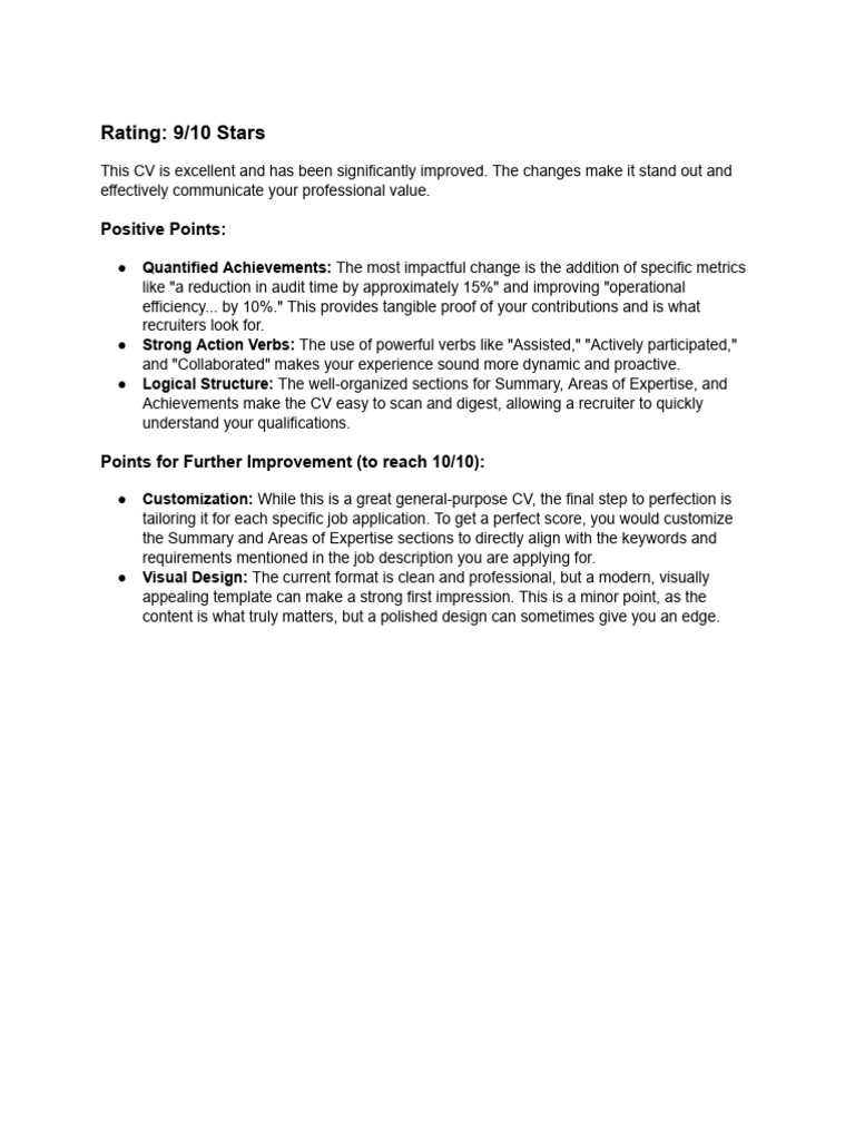 CV Rating Analysis | PDF