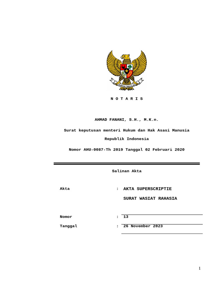 Akta Wasiat Supercriptie | PDF