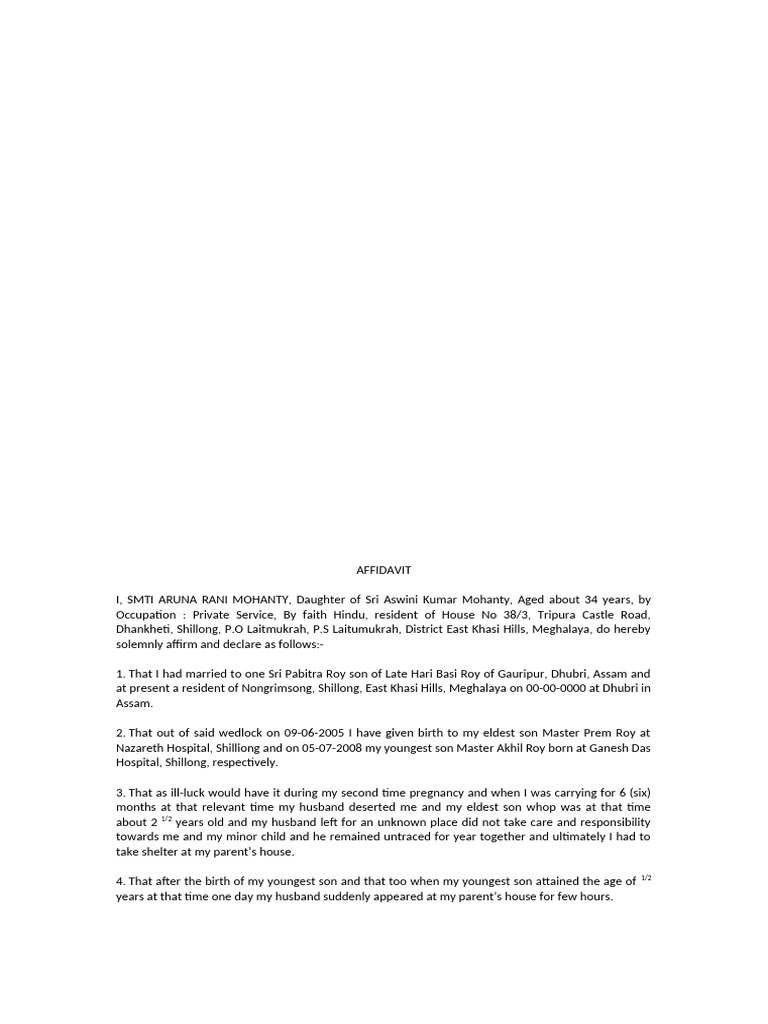 Affidavit For Declaration - Aruna Rani Mohanty | PDF | Affidavit