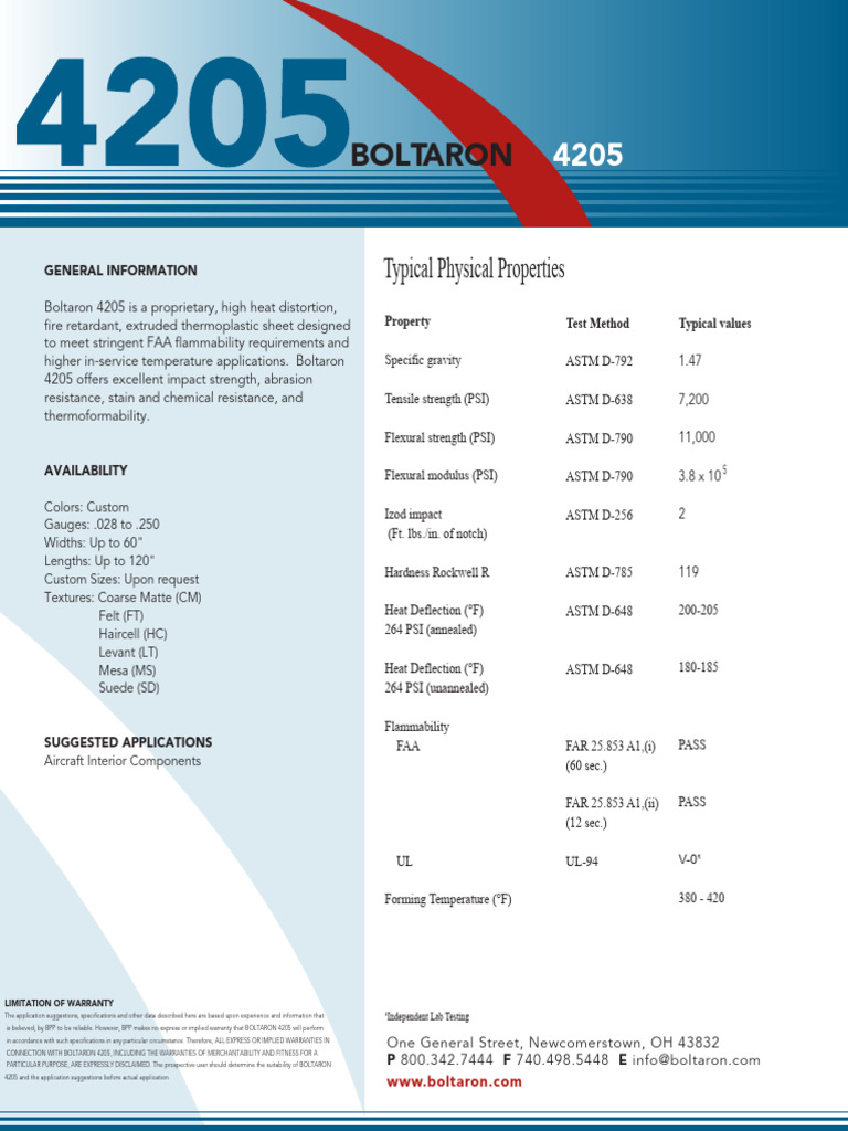 Boltaron 4205 Specifications & Applications | PDF | Implied Warranty ...