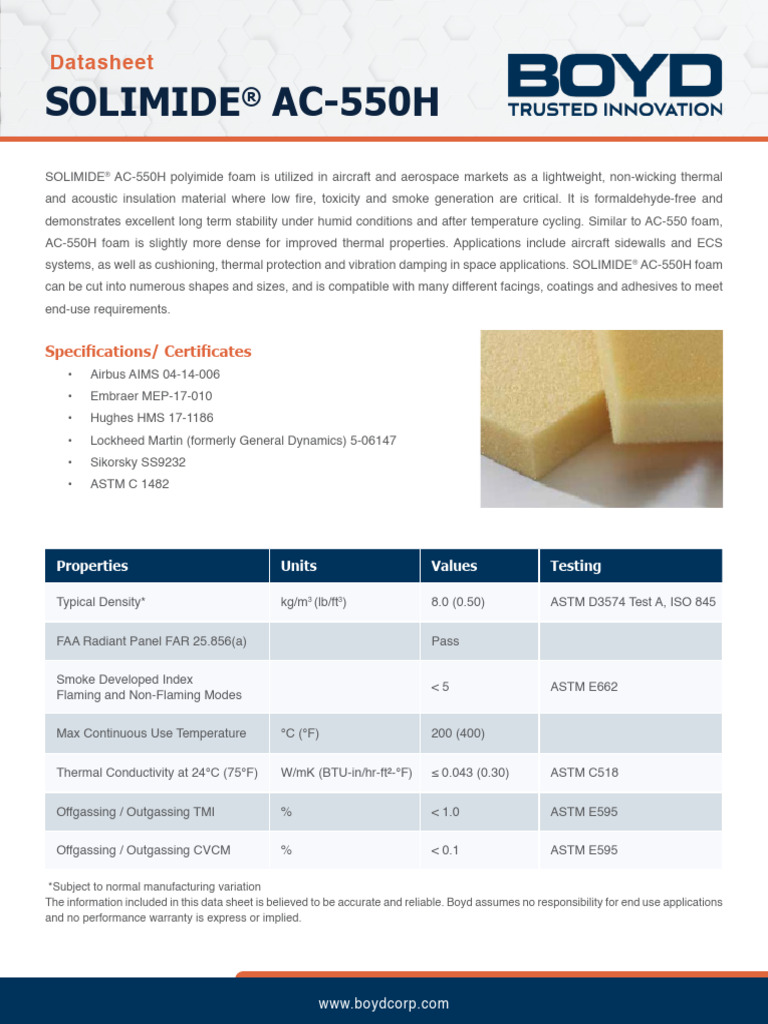 SOLIMIDE® AC-550H Foam Datasheet | PDF