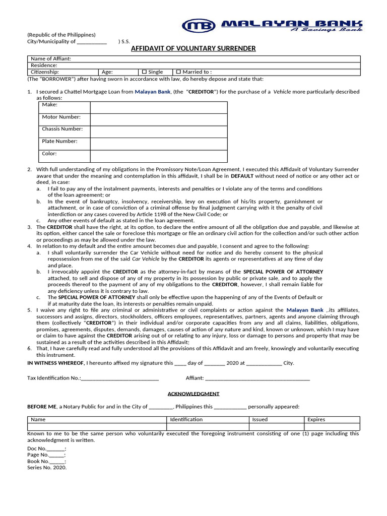 SPA - Voluntarily Form | PDF | Affidavit | Bankruptcy