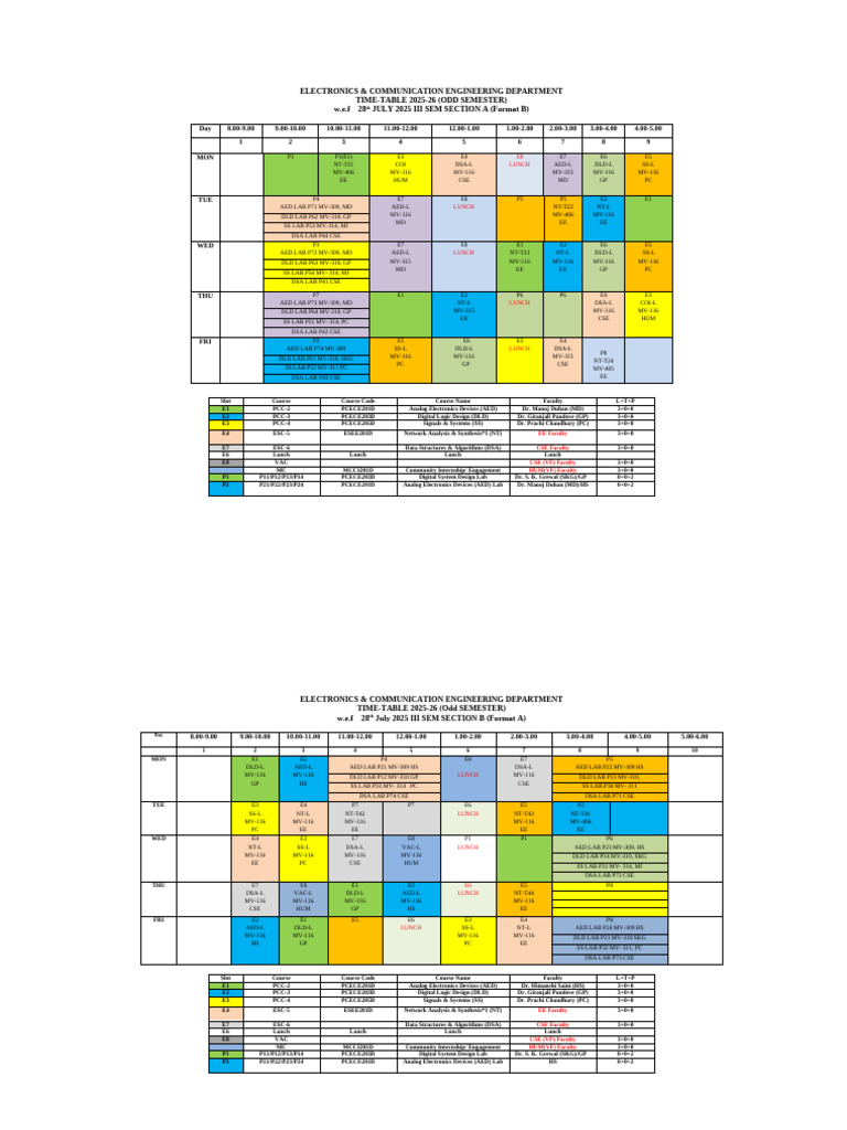 ECE Department Timetable 2025-26 | PDF | Electronic Engineering ...