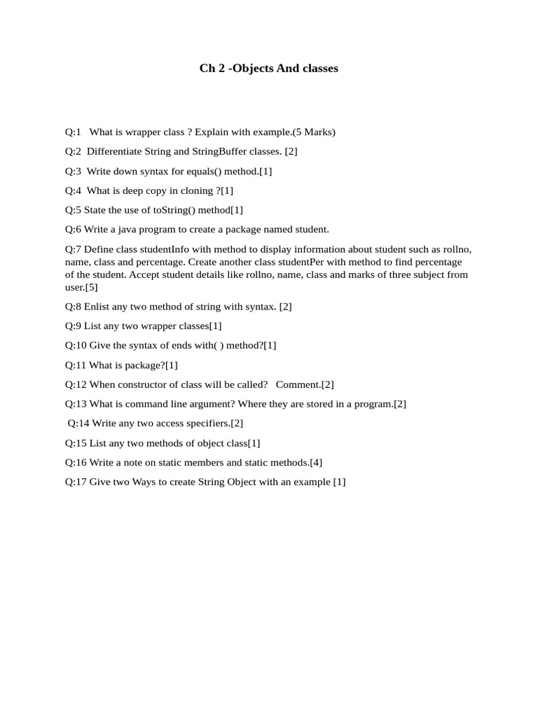 CH 2 - Question Bank | PDF