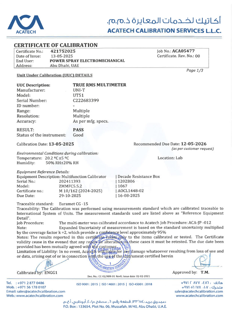 Certificate of Calibration-1 | PDF
