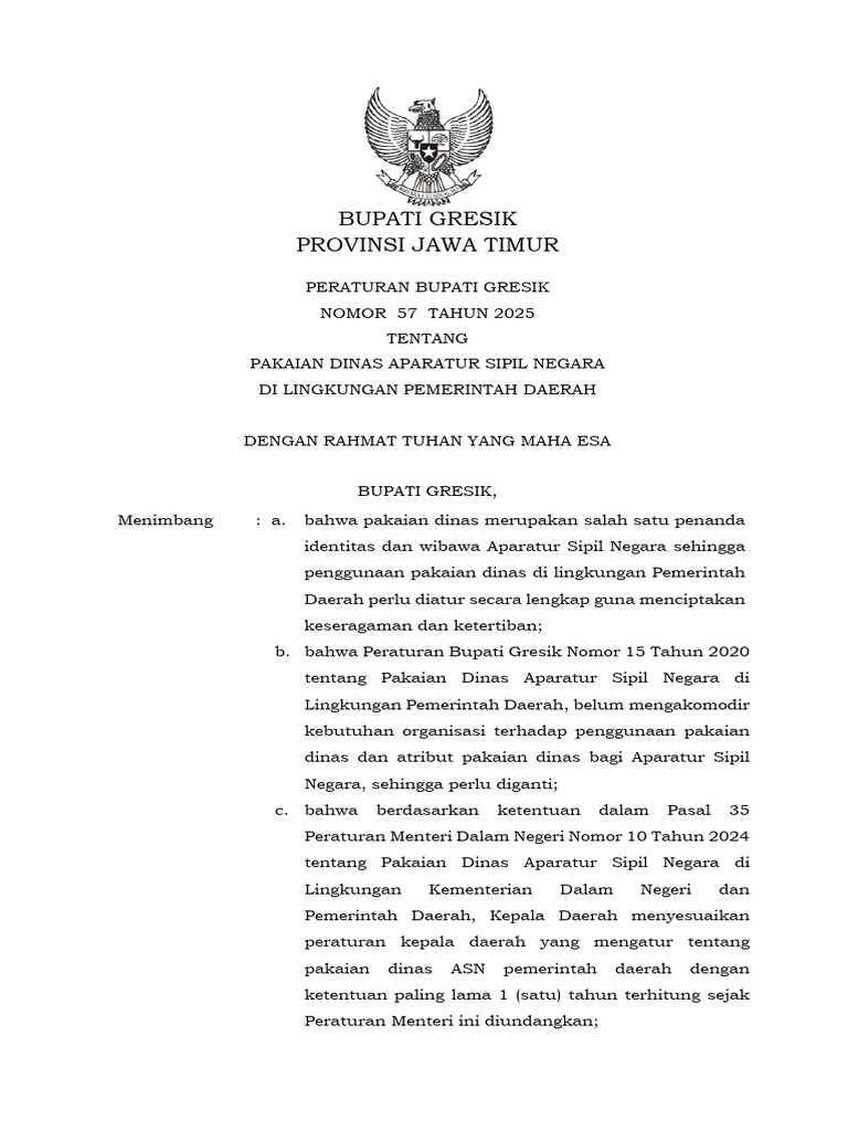 Perbup - 57 - 2025 Pakaian Dinas Asn | PDF