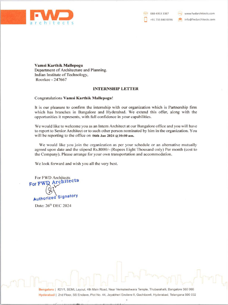 Internship Joining Letter | PDF