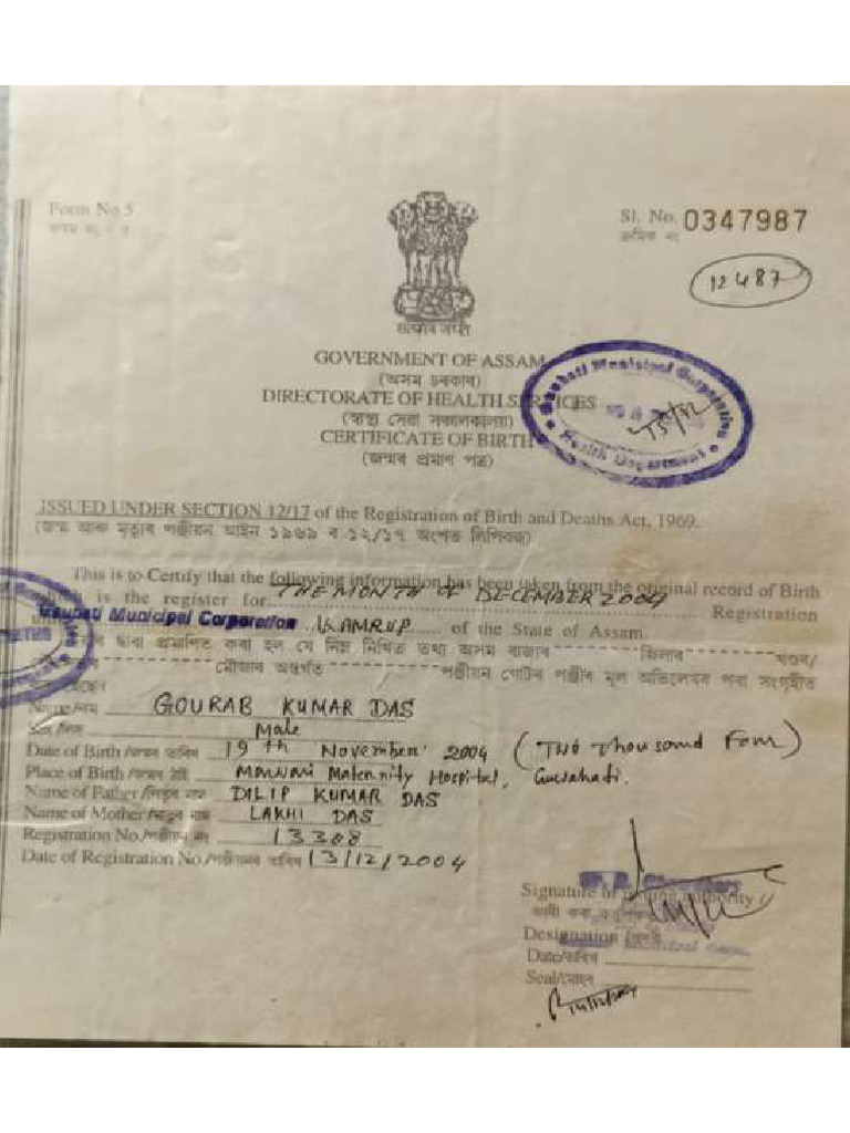 Gaurab Birth Certificate | PDF