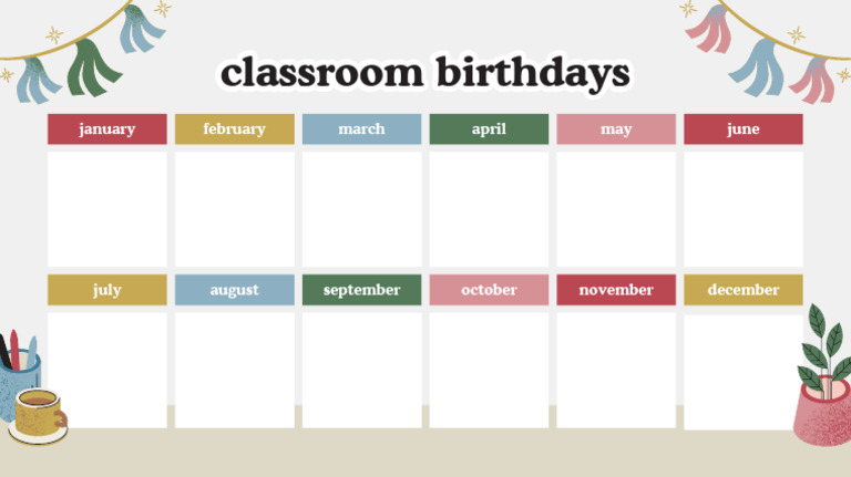 Classroom Birthday Calendar in Pastel Textured Geometric Style | PDF