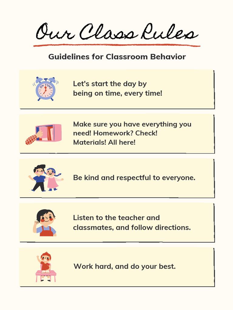 Pink and Cream Illustration Classroom Rules Poster | PDF