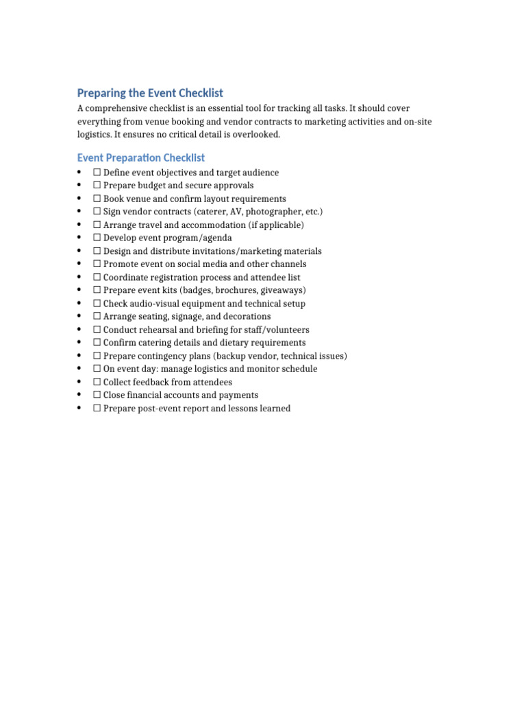 Essential Event Preparation Checklist | PDF