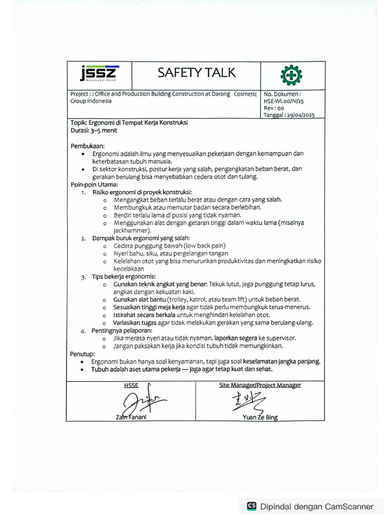 Notulen Safety Talk+absen-29 | PDF