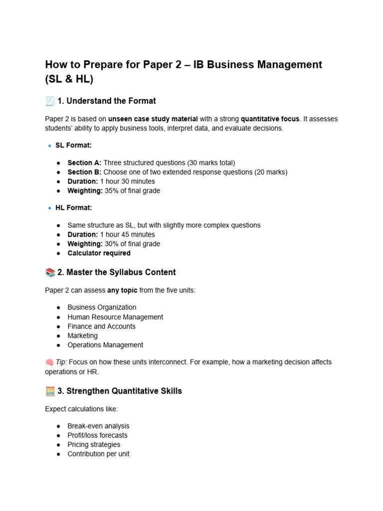 How To Prepare For Paper 2 - IB Business Management (SL & HL) | PDF ...