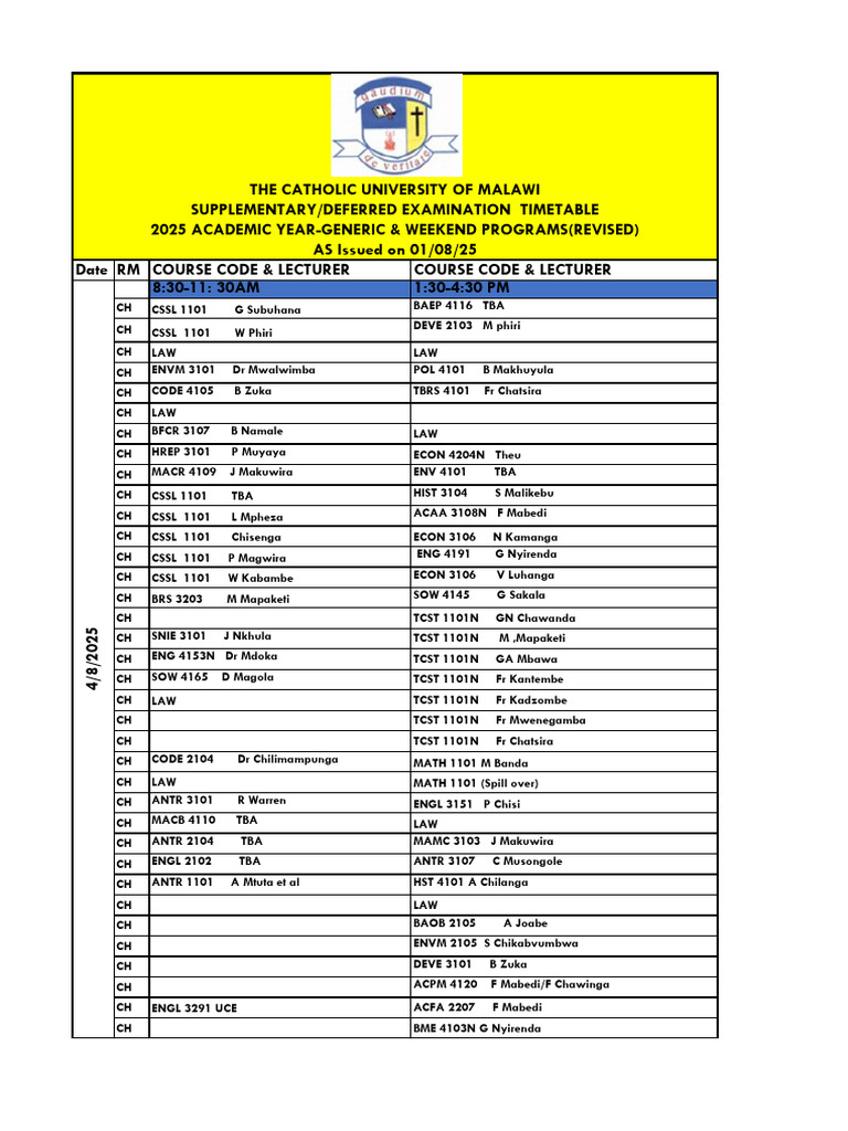 2025 Supplementary Exam Timetable | PDF