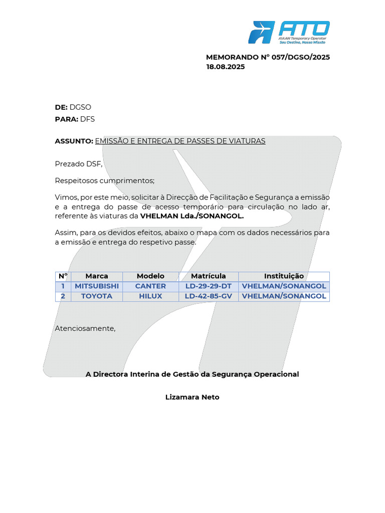 Memorando 057 Vhelman Sonangol | PDF