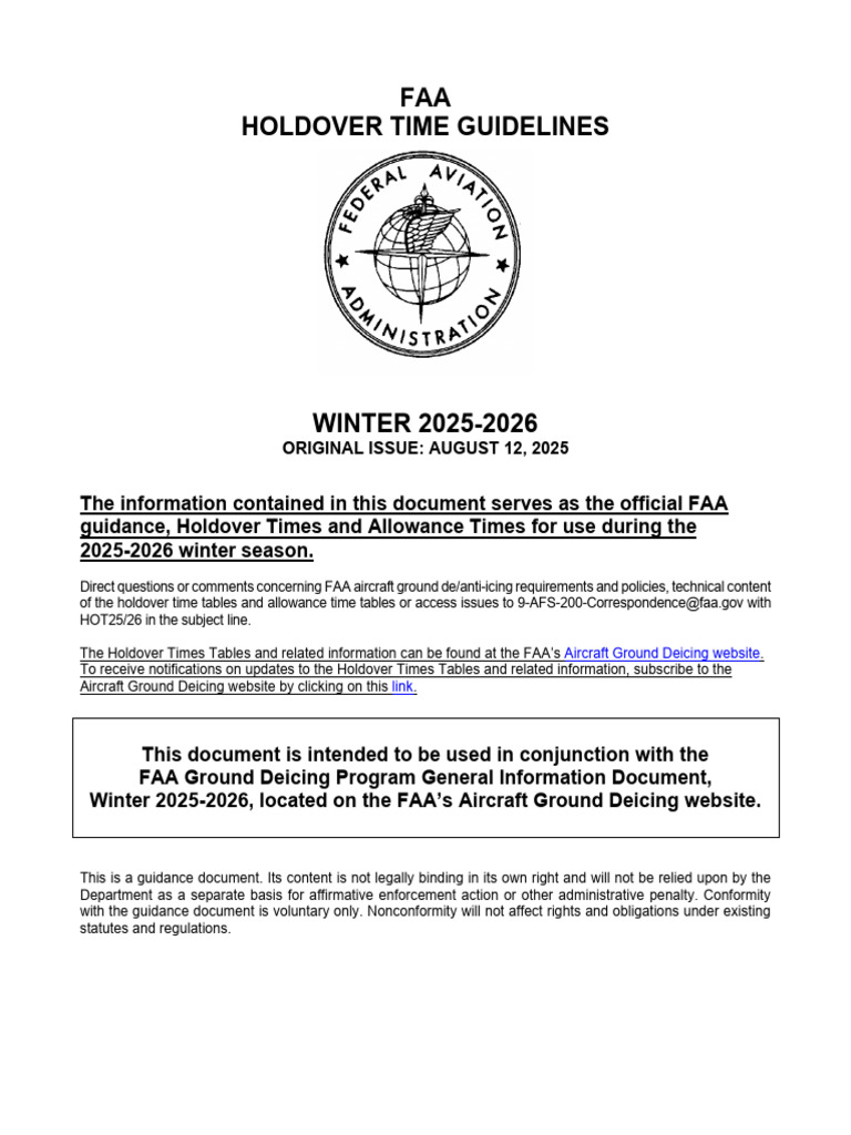 FAA 2025-26 Holdover Tables | PDF | Precipitation | Snow
