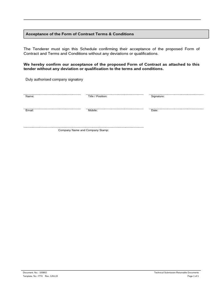 Form of Contract Acceptance | PDF