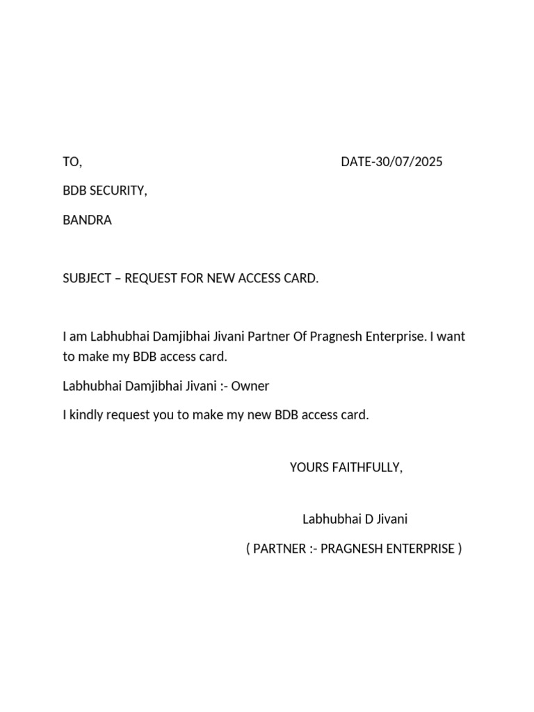 Access Card Letter | PDF