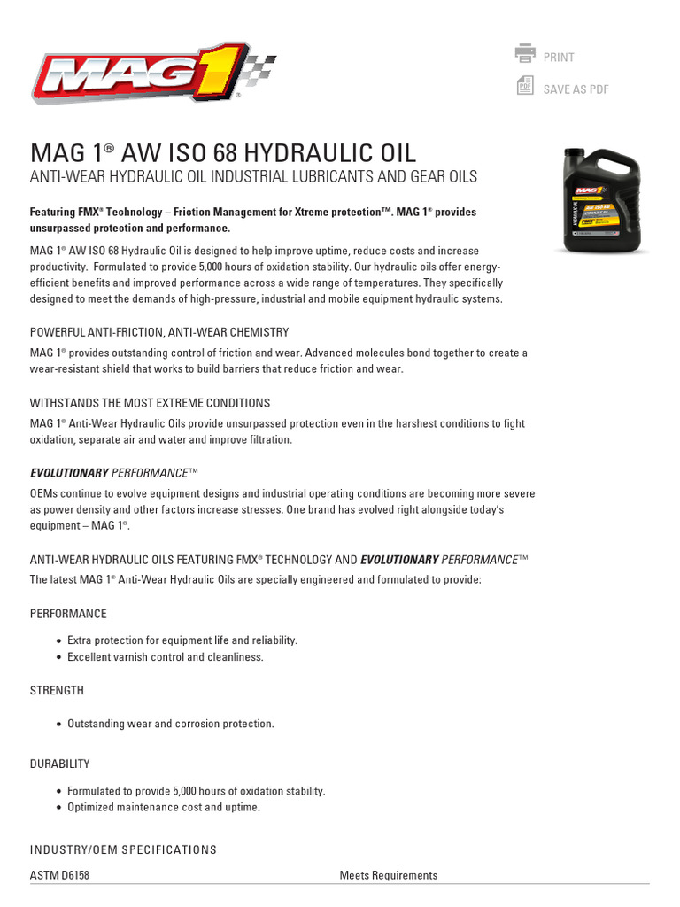 Mag 1 Aw Iso 68 Hydraulic Oil Pds | PDF | Materials | Mechanical ...