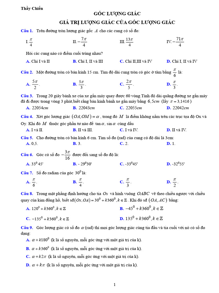 Goc Gia Tri Luong Giac | PDF