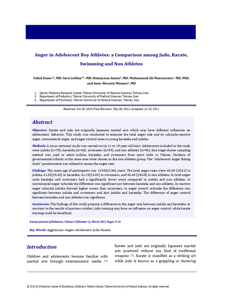 Anger in Adolescent Boy Athletes A Compa | PDF | Anger | Aggression
