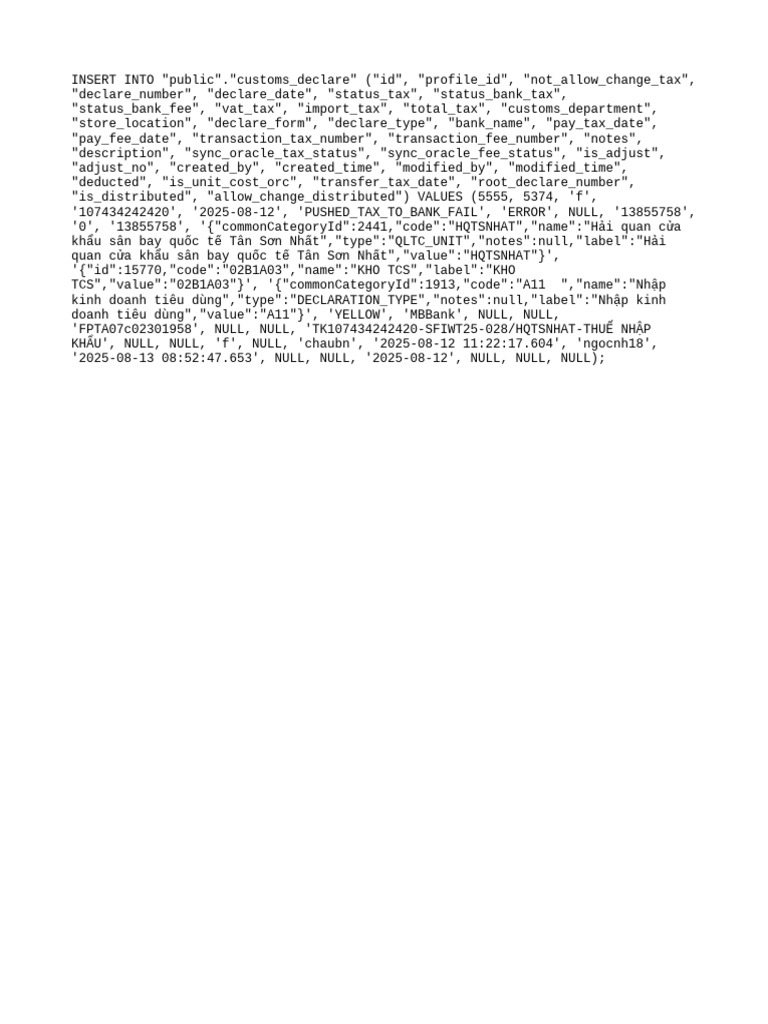 Insert Customs Declare | PDF