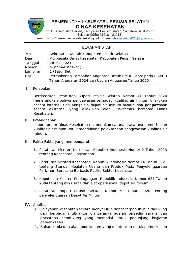 Telaah Staf Pengadaan Reagen 2 | PDF