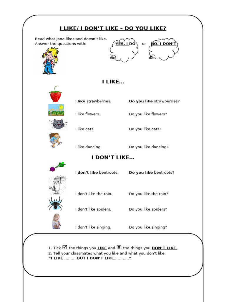 Likes and Dislikes Activity Guide | PDF | Foods