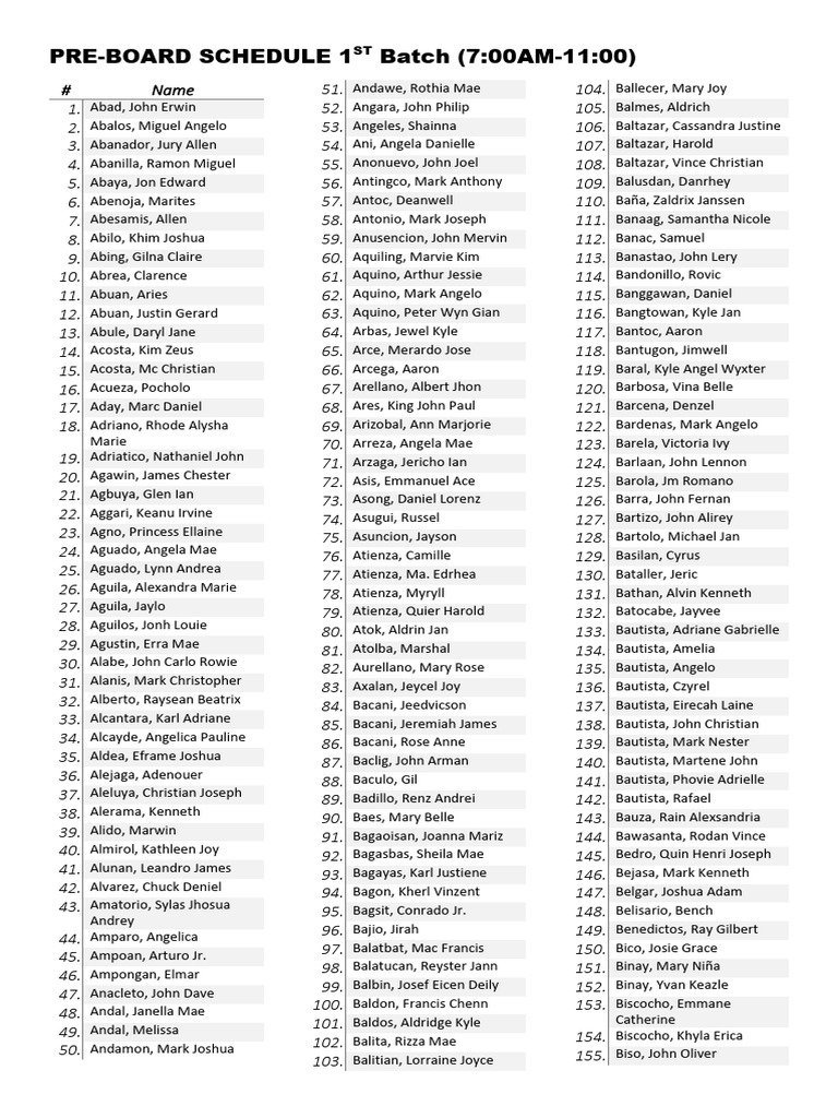 Preboard Examination Schedule Manila Branch | PDF