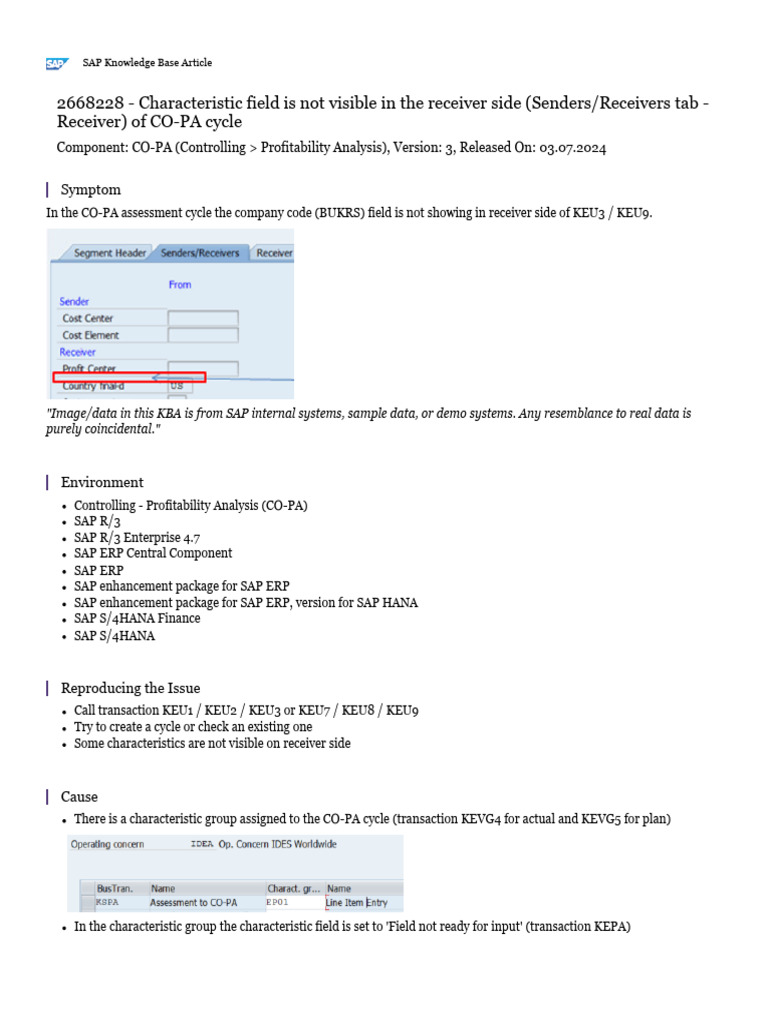 CO-PA Cycle Characteristic Visibility Issue | PDF