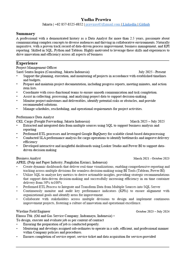 Data Analyst - Yudha Prawira | PDF | Performance Indicator ...