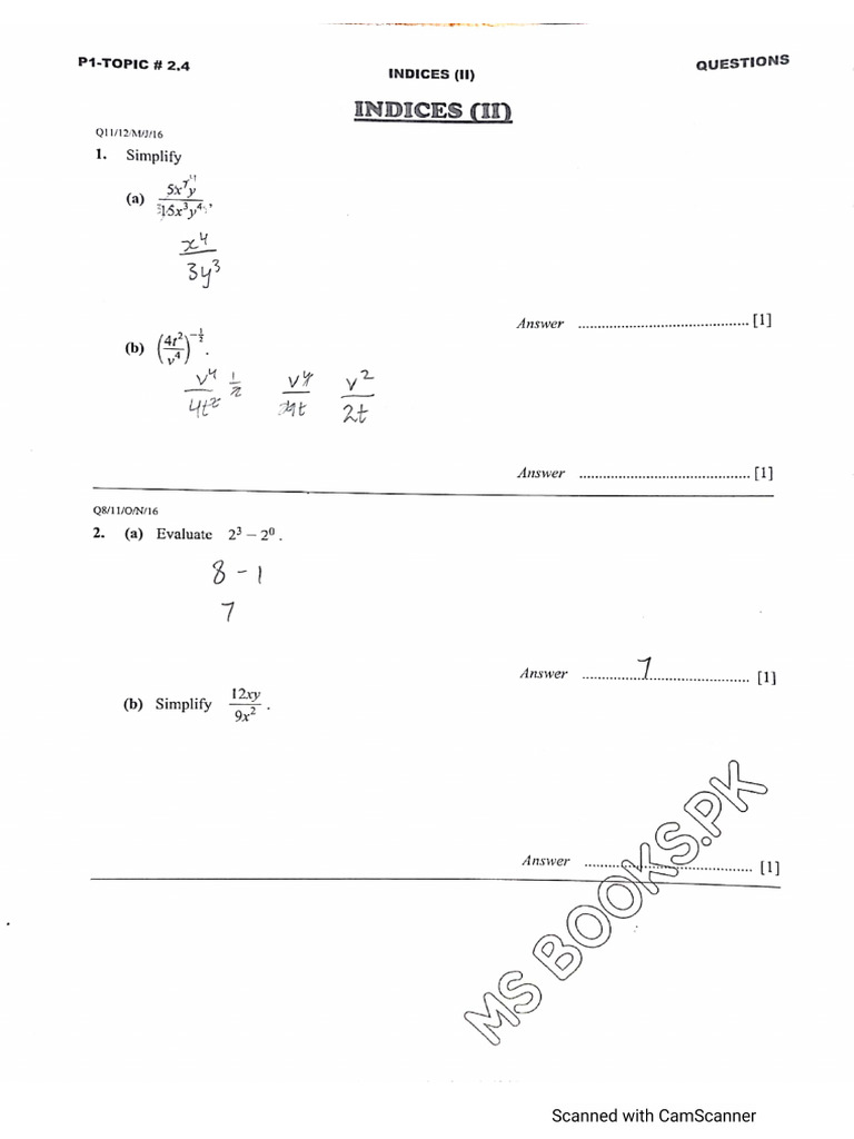 Indices (Past Papsrs) | PDF