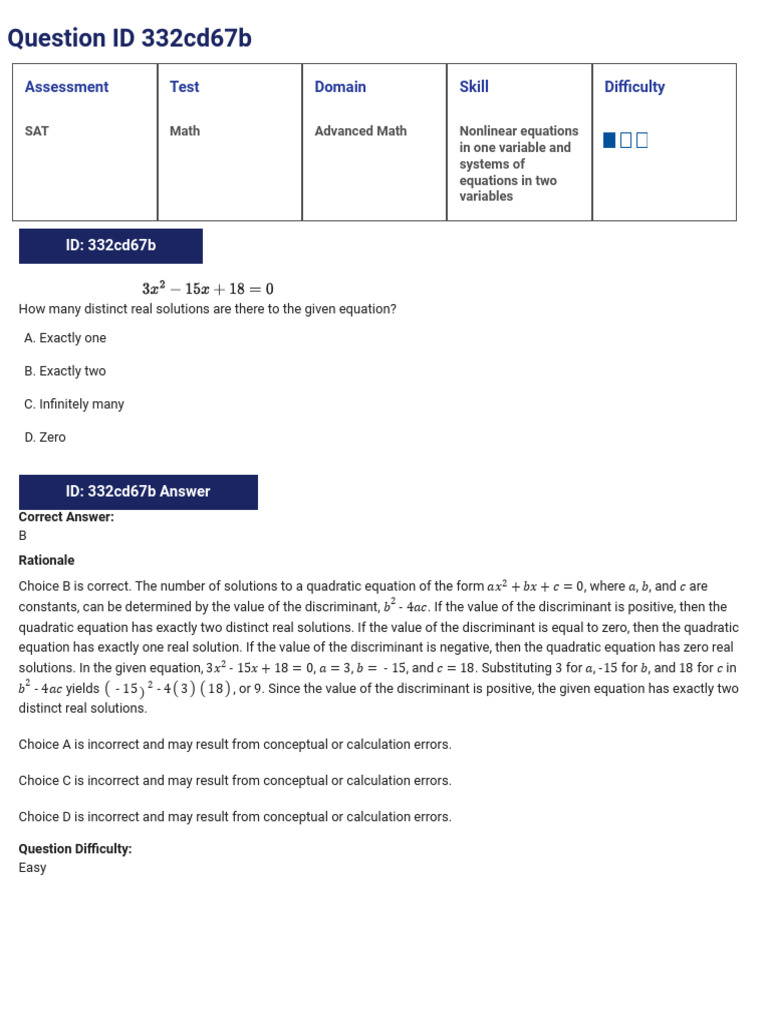 Distinct Real Solutions in Quadratics | PDF | Quadratic Equation ...